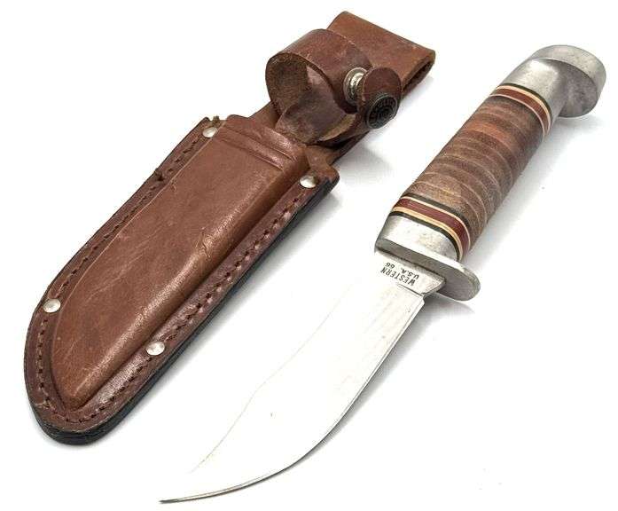 Western Model 66 Fixed Blade Hunting Knife with Leather Sheath - Kraft ...
