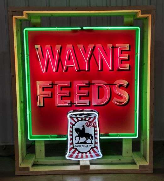 Custom Wayne Feeds Tin Neon Sign - Kraft Auction Service, LLC
