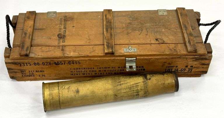 1943 M71 Shell Casing Artillery Round in Wooden Cartridge Box - Kraft ...