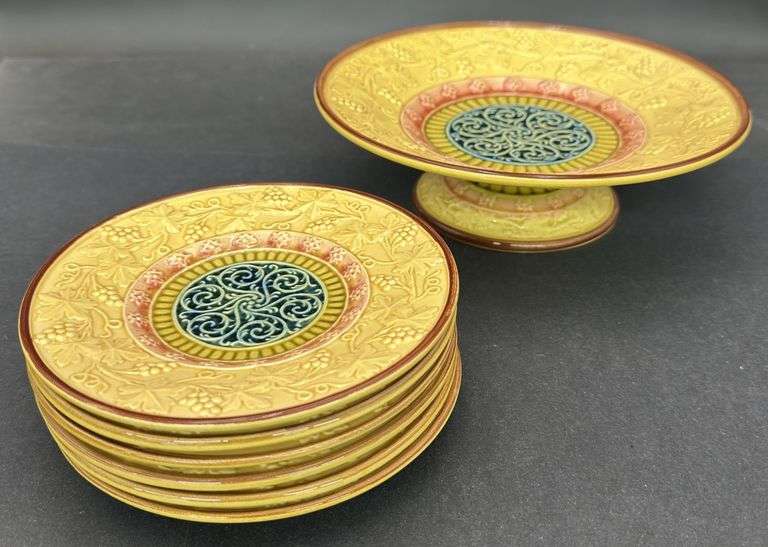 (P) Vintage Cake & Dessert Plates With Zell Majolica Grapevine Pattern ...