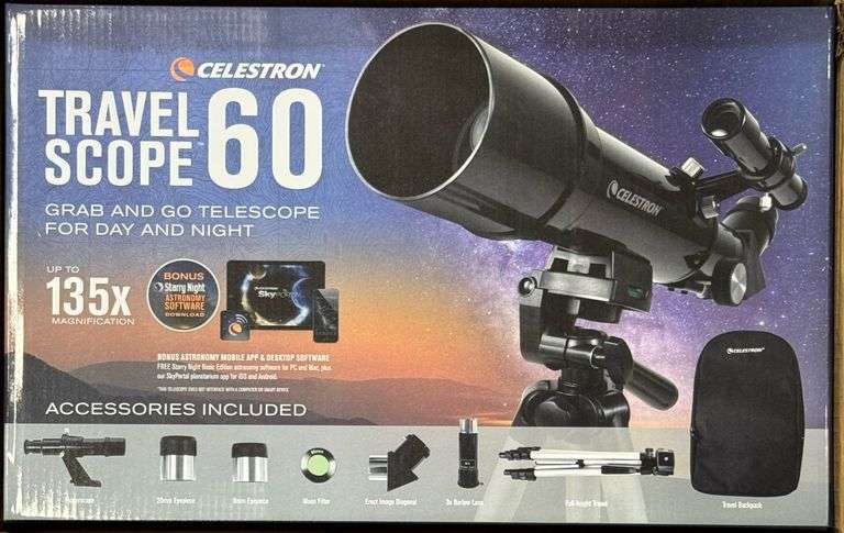 NIB. Celestron Travel Scope 60 Set - Kraft Auction Service, LLC