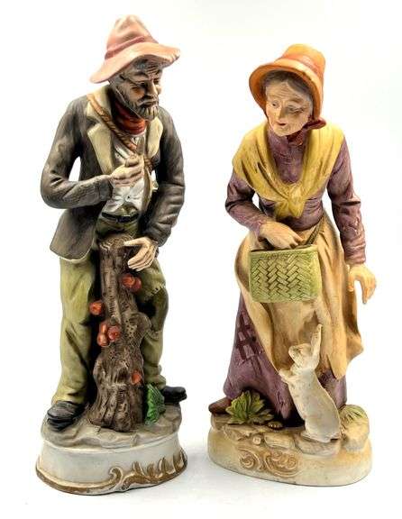 Vintage Unmarked Grandpa & Grandma Statue On Oval Bases - Kraft Auction ...