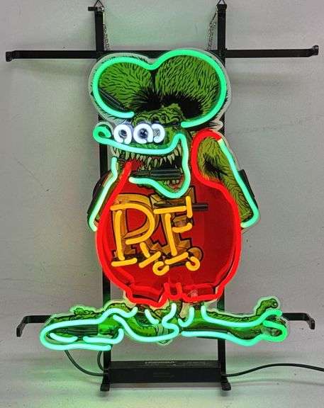 Custom 4-Color Neon Rat Fink Hot Rod Sign - Kraft Auction Service, LLC