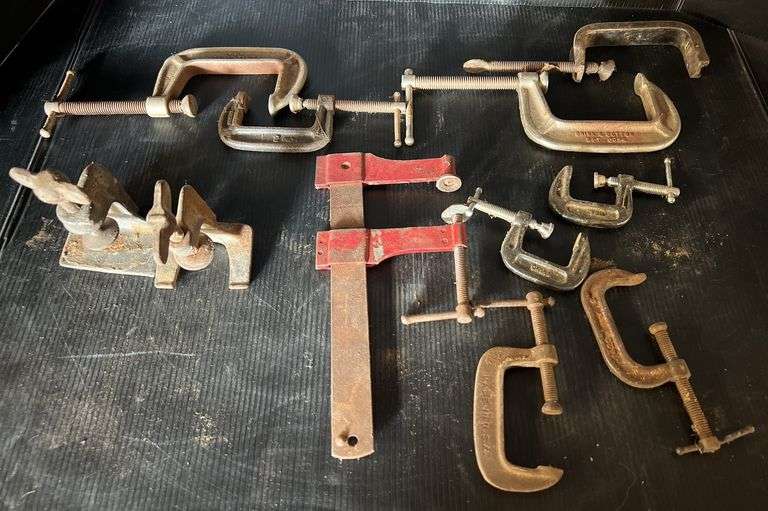 C-Clamps Of Multiple Sizes, Bar Clamp, And Pair Of Vintage Clamps ...