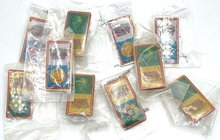 (10) Pokémon League Trading Card Game Badges, Pins - Kraft Auction ...