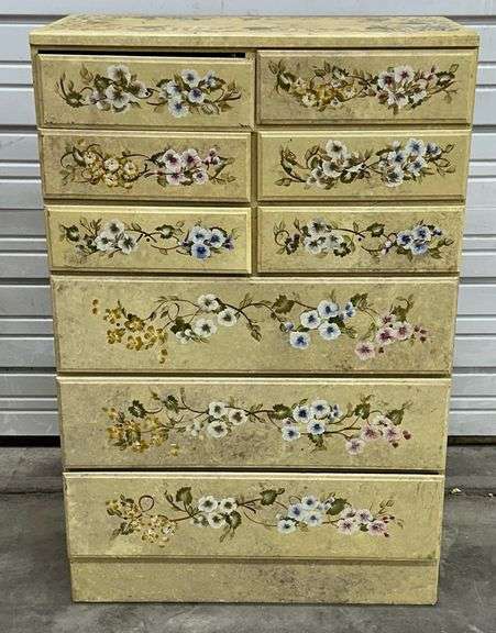 (J) Hand Painted Floral Pattern 9-Drawer Chest Of Drawers/Dresser ...