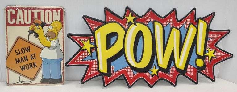 (CJD) Open Road POW! Metal Sign & Simpson Slow Man At Work Metal Sign ...