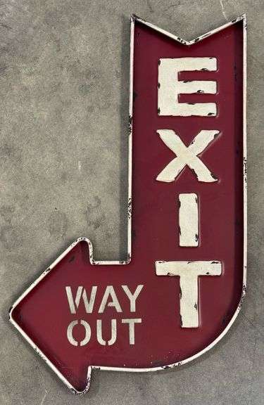 Red Arrow Exit Way Out Decorative Tin Sign 32.5" - Kraft Auction ...