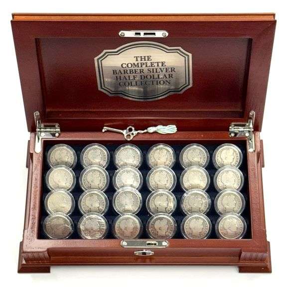 24pc Complete U.S. Silver Barber Half Dollar Collection in Display Case ...