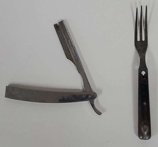 (AQ) Weck Hair Shaper Straight Razor and Antique 3 Tine Fork - Kraft ...
