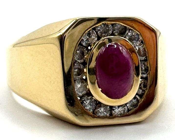 14K Yellow Gold Men's 0.25ctw Diamond & 0.60ct Ruby Ring - Kraft Auction Service, LLC