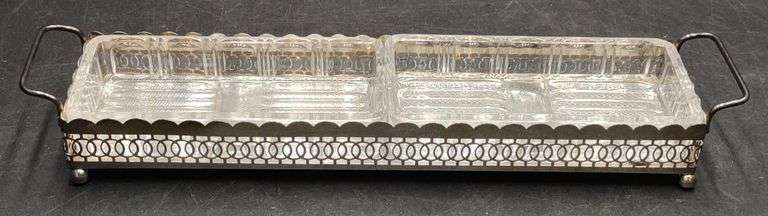 (AC) Silver-Plated Relish Tray w/ Glass Dishes - Kraft Auction Service, LLC