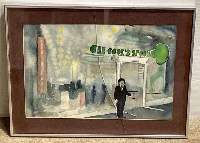 (RK) Artist Signed Watercolor Painting (cracked glass) 24” x 18 1/2 ...