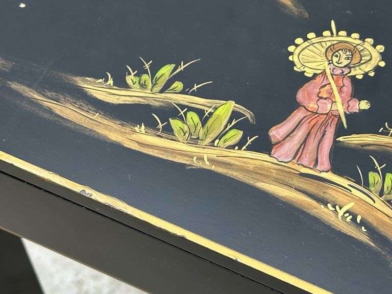 (AC) Black Lacquer Oriental Design Entry Table - Kraft Auction Service, LLC