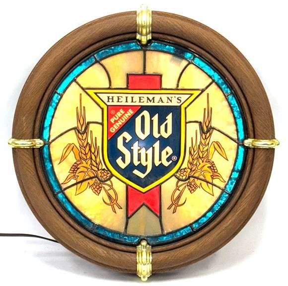 1988 Heileman's Old Style Faux Stained Glass Lighted Advertisement Sign ...