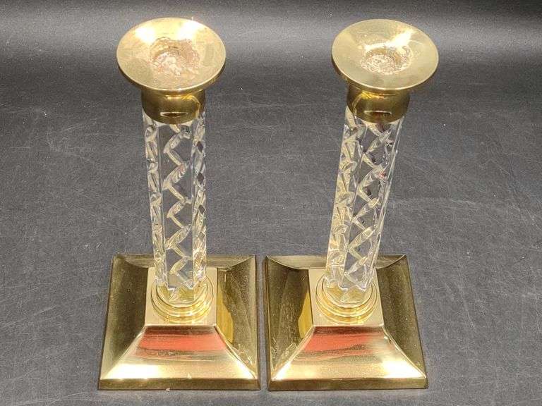 (AC) Waterford Crystal & Brass Cambridge Candlesticks - Kraft Auction ...
