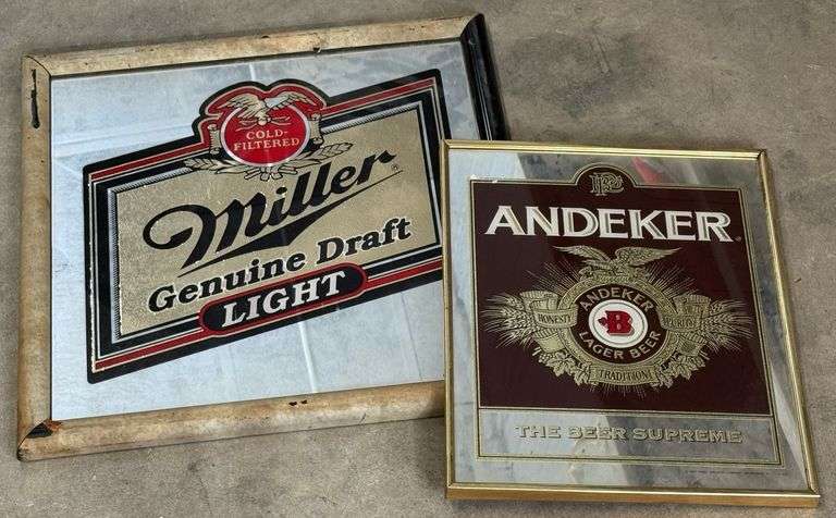 Miller Light Mirror & Andeker Lager Beer Mirror Sign - Kraft Auction ...