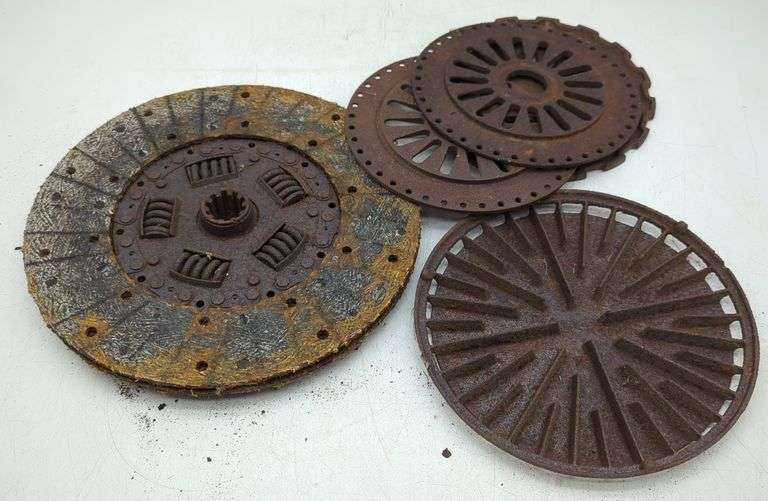(A) Vtg Cast Iron Plates. Flywheel/Clutch, Heat Diffuser Sad Iron ...