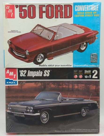 (D) AMT Models. 1:25 Scale. '50 Ford Convertible , '62 Impala SS ...