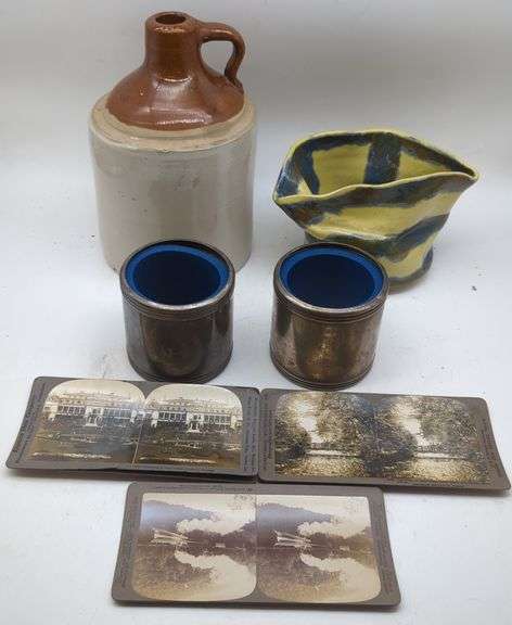 (DD) 9.5in High Antique Stoneware Jug, Keystone View Company & Other ...