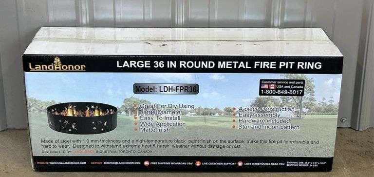 LandHonor Large 36” Round Metal Fire Pit Ring - Kraft Auction Service, LLC