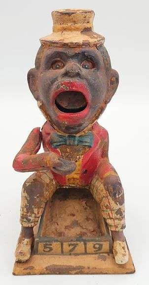 (AT) JE Stevens Black Americana Cast Iron Mechanical Bank - Kraft ...