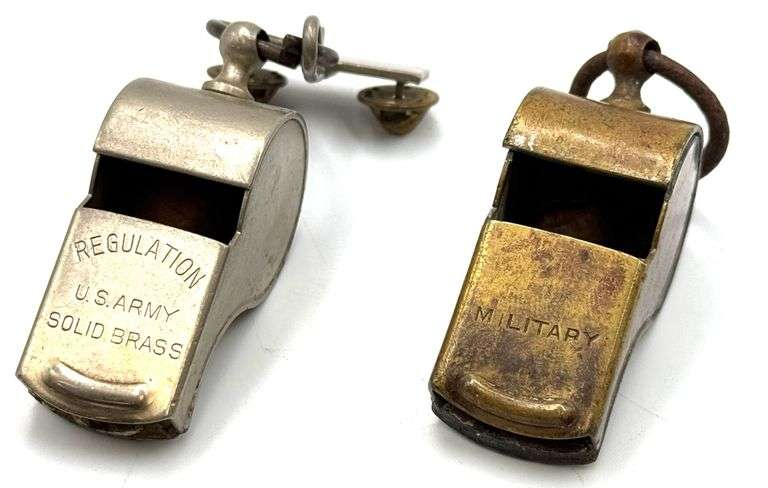 Two US Army Brass Cork Ball Whistles - Kraft Auction Service, LLC