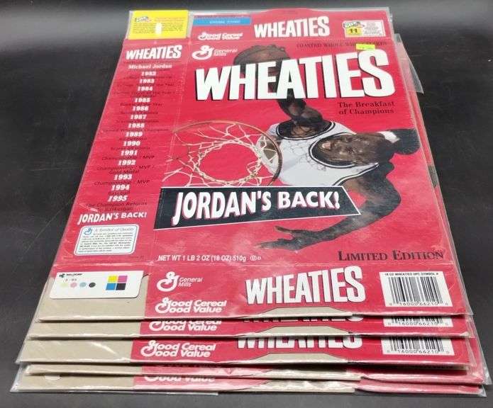 (J) Michael Jordan Wheaties cereal box 5 total 1995 - Kraft Auction ...