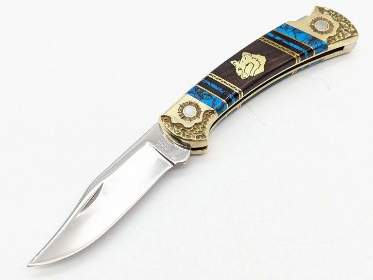 Buck Custom David Yellowhorse Natural Stone Lock Back Folding Knife w ...