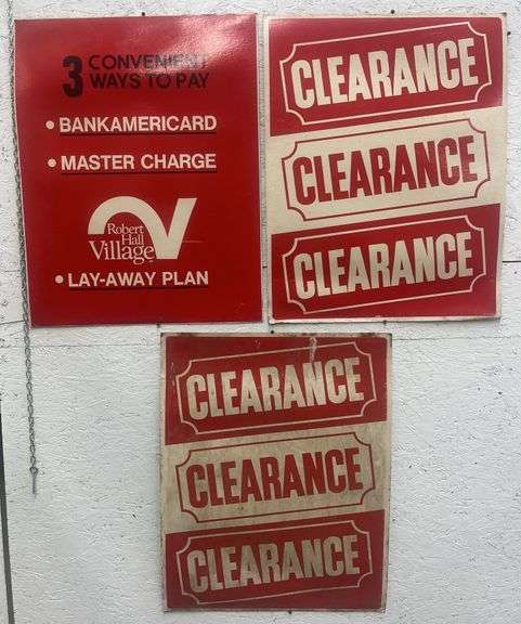 (X) Cardboard Clearance Signs And Robert Hall Village Layaway Plan Sign ...