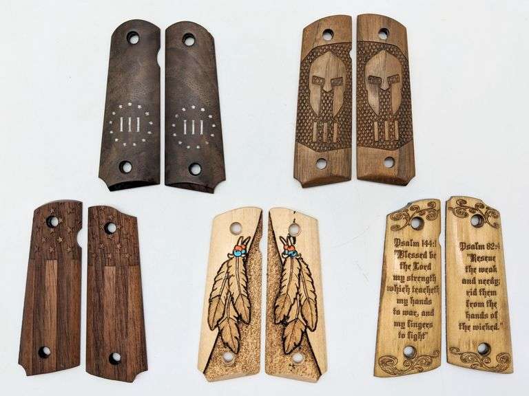 (5) Custom Wood 1911 Patriotic & Religious Full Size Grips - Kraft ...