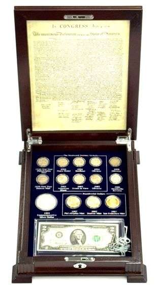 Thomas Jefferson Coin and Currency Collection in Wooden Display Box ...