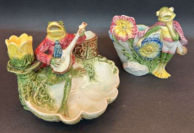 (P) Majolica Ceramic Smoke Stands/Tray & Vase - Kraft Auction Service, LLC