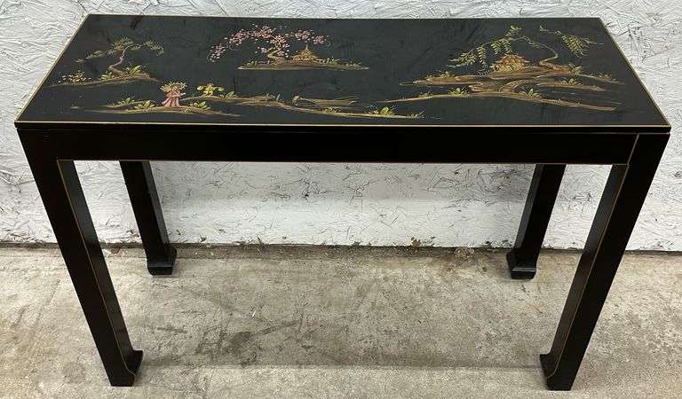 (AC) Black Lacquer Oriental Design Entry Table - Kraft Auction Service, LLC