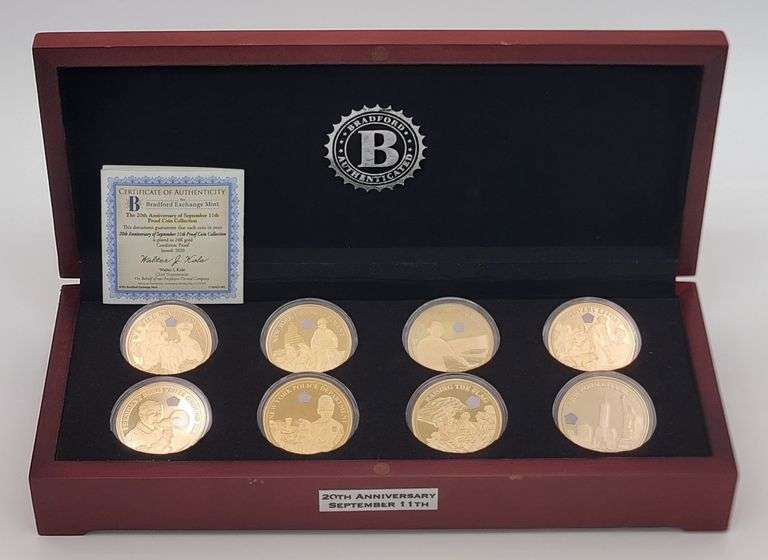 8 Pc. Bradford Exchange Mint 20th Anniversary September 11th Gold Proof ...