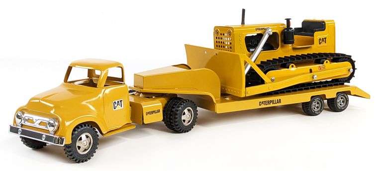 Custom Tonka Truck w/ Lowboy Trailer & CAT Bulldozer - Kraft Auction ...