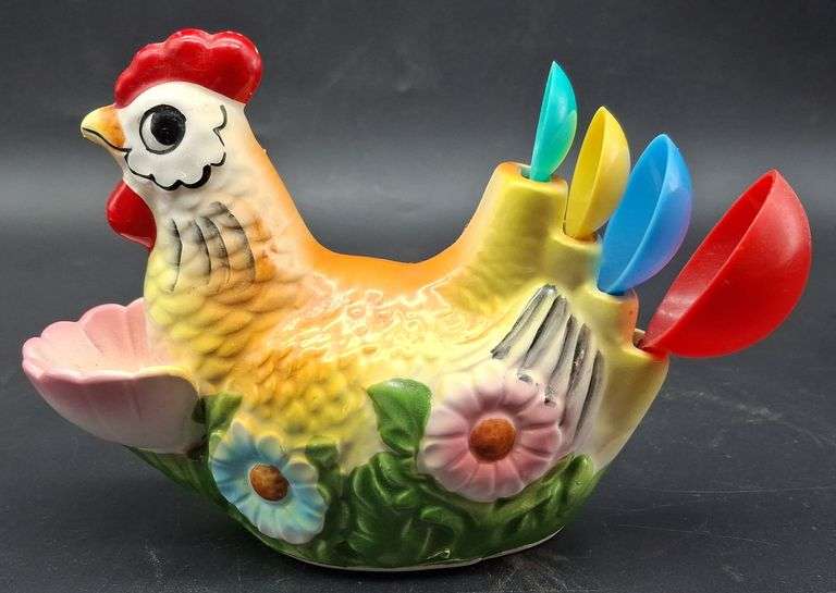 (HI) Vintage Ceramic Chicken Measuring Spoon Holder Figurine.(4.5" in ...