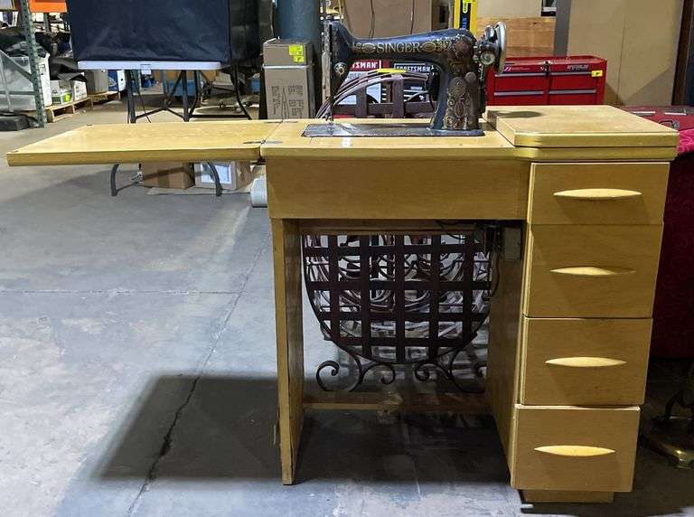 (I) Vintage Singer Red Eye Sewing Machine with Cabinet 30” x 17” x 30 1 ...