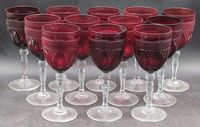 (H) Cristal D'Arques France Ruby Red Crystal Goblets. 8 inch. (12 ...