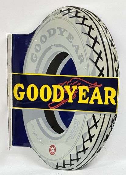 Large 3ft Double Sided Porcelain Goodyear Tires Flange Advertising Sign ...