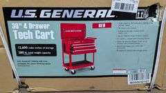 (F) US General 30" 4-drawer tech cart. Red - Kraft Auction Service, LLC