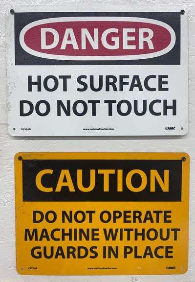 (AE) Hot Surface And Do Not Operate Heavy Machinery Warning Signs ...