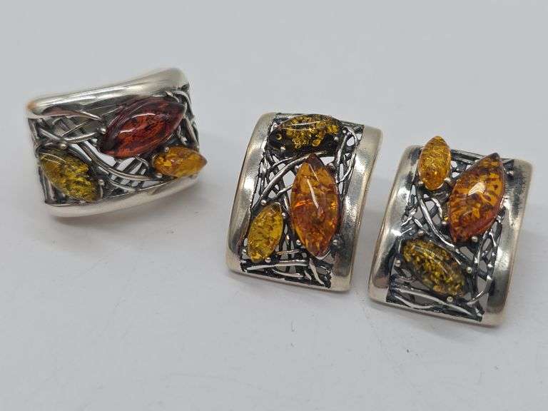 (S) Sterling Silver Ring and Earrings Set, Total weight 15.87 grams ...