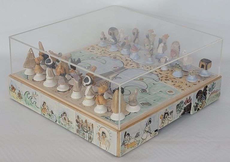 Vintage Helibar Israel Hand-Painted Ceramic Tile Chess Set With Pieces ...