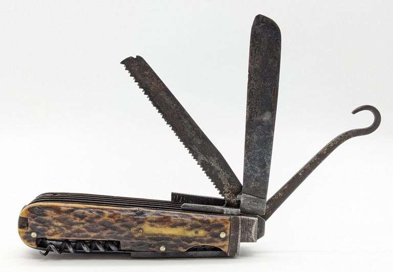 Antique WR Rodgers Stag Handle Multi Tool - Kraft Auction Service, LLC