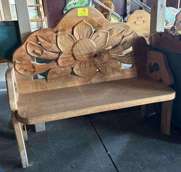 Hand Carved Mexican Wooden Bench - Kraft Auction Service, LLC
