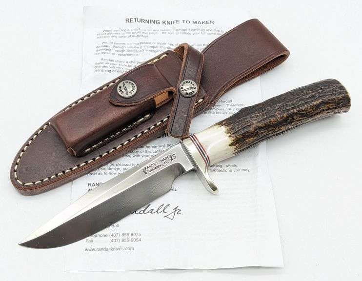 Randall Model 5 Stag Camp & Trail Knife w/ Sheath, Stone, & Papers ...