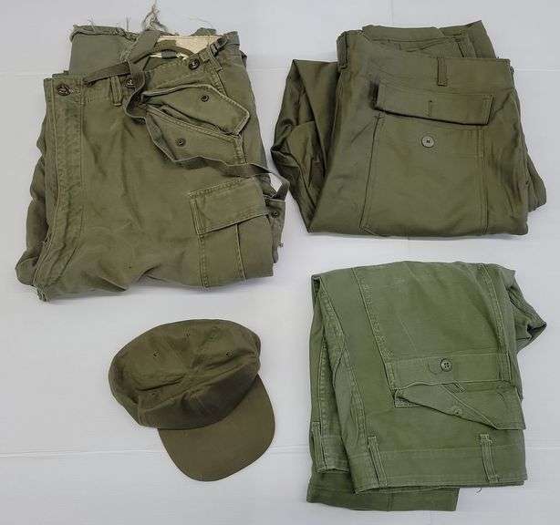 (AI) Three Pairs Of Men's Military Drab Green Trousers And Matching Hot ...