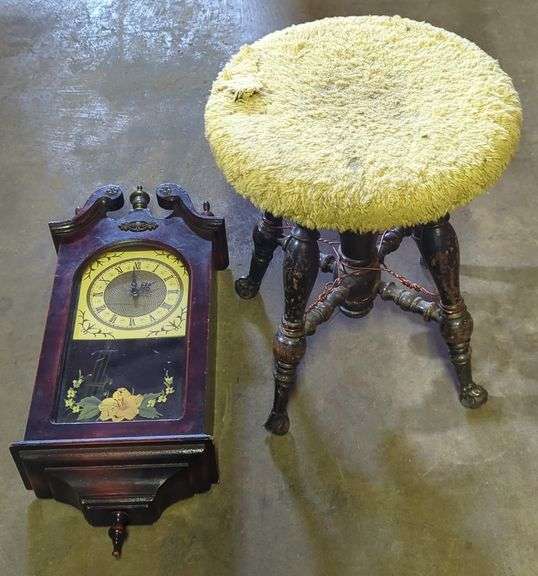 (GH) Vtg Wall Clock & Stool. - Kraft Auction Service, LLC
