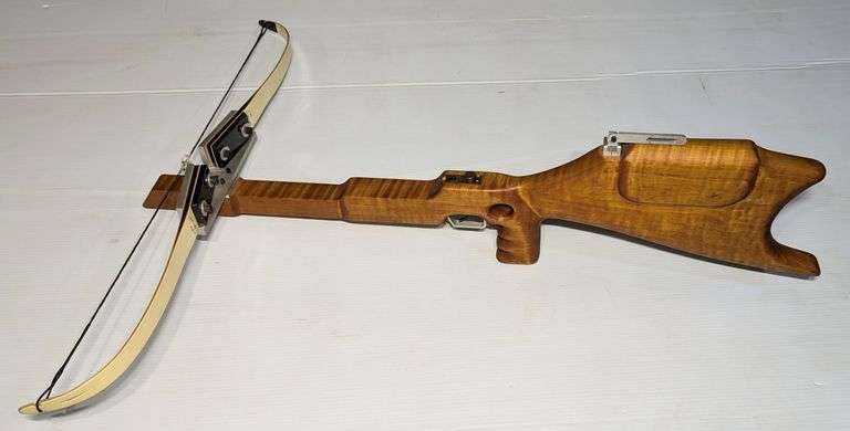 (AB) Wooden crossbow with removable limbs. 40" stock length, 33" limb ...